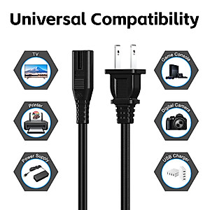 AC Power Cord 25FT(2 Pack), 2 Prong TV Power Cord, Power Supply Cable Replacement for Xbox One S, Xbox One X, Xbox Series X, PS3, PS4, PS5, Compatible for Printer, Monitor, Sound Bar, Game Console