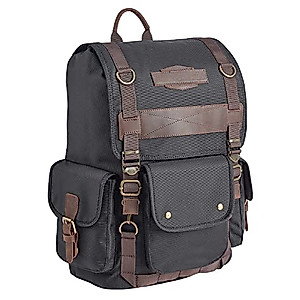 Harley-Davidson Travel Backpack, Ponderosa Ballistic & Leather USB Bag - Black