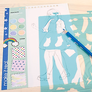 Make It Real Fashion Design Sketchbook for Girls - Digital Dream Kit with 110 Stickers, Stencils, Design Guide - Emoji & Food Inspired Fashion, Creative Gift Kids Ages 6+, Develops Real-World Skills