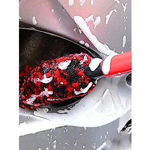 Siomiy Car Wheel Cleaning Brush, Extended Reach Wheel Brush with Long Handle Bendable Car Cleaner Brush Synthetic Wool Car Cleaning Duster for Cleaning Wheels, Rims, Exhaust Tips. (Red-L)