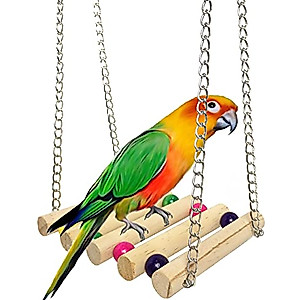 Hyamass Bird Parrot Toys Swing Hanging,Bird Cage Accessories Toy Hammock for Parakeets,Cockatiels,Lovebirds,Conures,Budgie,Macaws,Lovebirds,Finches and Other Small Pets（Wood）