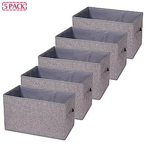 TENABORT 5 Pack Large Foldable Closet Storage Bins with Handle, Fabric Storage Organizer Cube Colth Containers Linen Box Shelf Baskets for Clothes Clothing Shelves Wardrobe Home Office