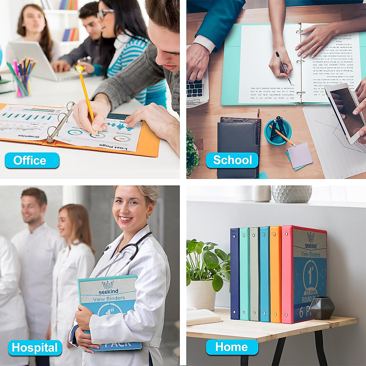 1 Inch 3 Ring Binders,SEEKIND View Binders,Holds Up to 8.5"11" Paper,Customizable Clear Cover,for Home,Office, and School Supply,6 Pack