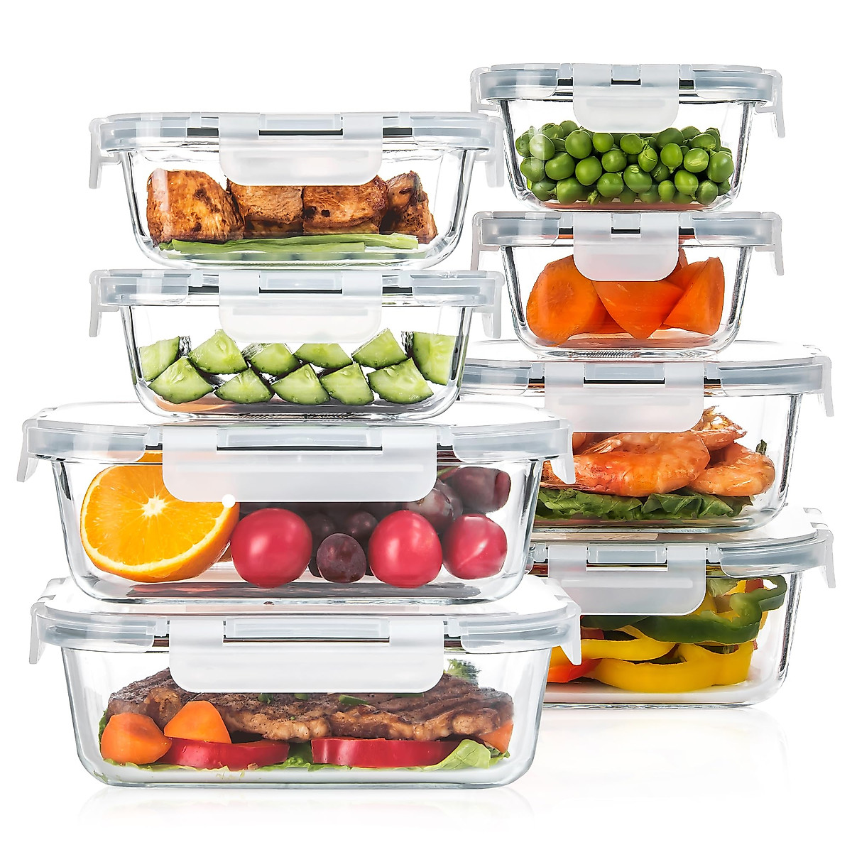 SHYRC 8 Pack Glass Food Storage Containers Set, Glass Meal Prep Containers with Leakproof Lids, Airtight Glass Lunch Containers, Ideal for Food Storage, On-the-Go, Leftover