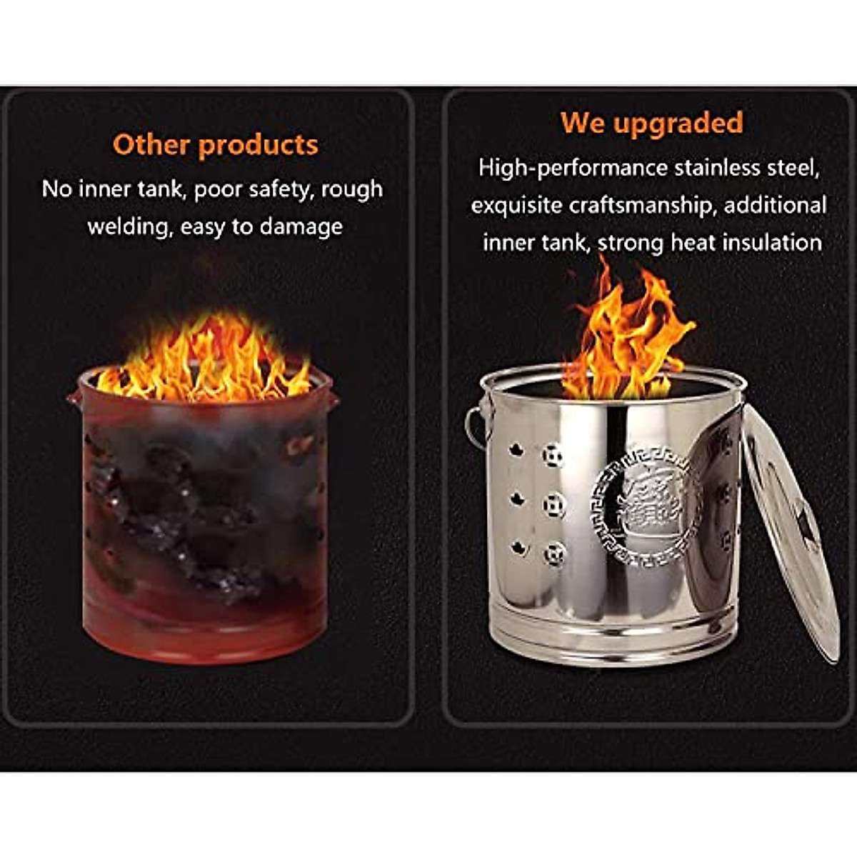 LUCKSHINE Portable Burning Barrel, Garden Incinerator, Small Stainless Steel Burner for Burning Trash, Paper, Leaves