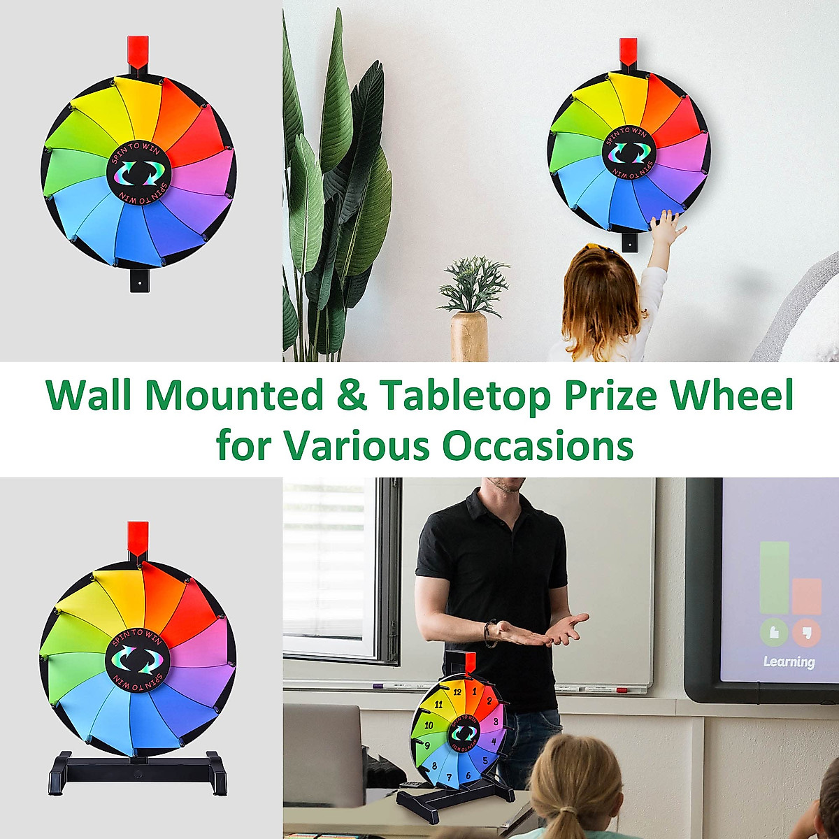 WinSpin 12 Inch Prize Wheel Dual Use Tabletop or Wall Mounted Heavy Duty Editable Color 12 Slots Spinning Wheel for Home Office Fortune Design Carnival Spinning Game, Breeze Series