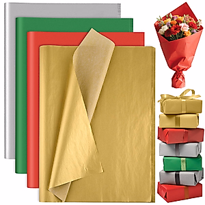 PLULON 60 Sheets Christmas Gift Wrapping Tissue Paper Birthday, Tissue Paper for Home, Kitchen, DIY Crafts, Wrapping Accessory (Red, Green, Silver, Golden)