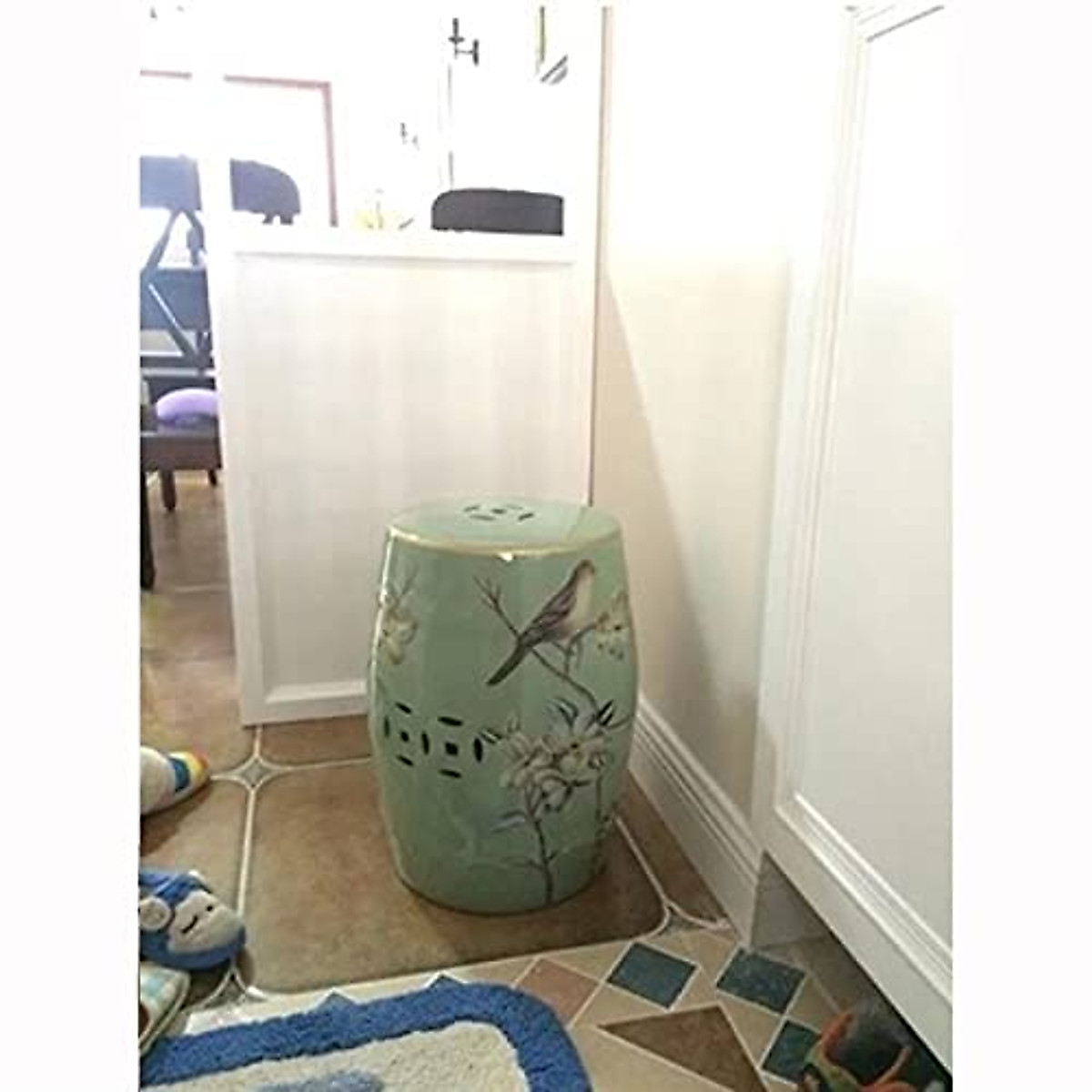 XARONF Garden Decoration Drum Stool, Surface Glazed Ceramic Retro Style, Easy to Clean, Suitable for Patio Courtyard