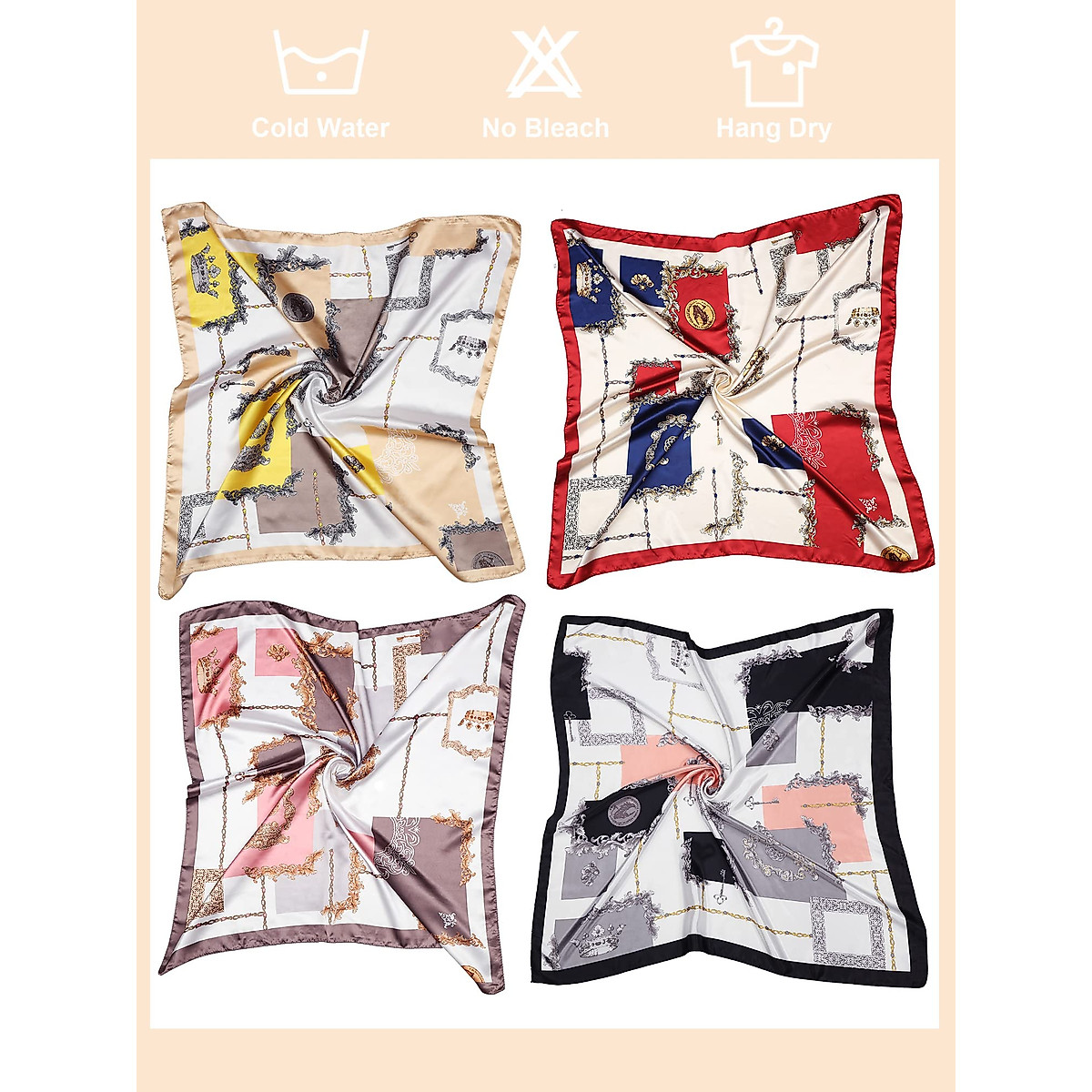 Janmercy 16 Pcs 35" Satin Head Scarf Hair Scarf Silk Like Bandana Scarf Large Square Neck Scarf Shirt Scarf for Women Girls Hair Wrapping Sleeping, 16 Styles