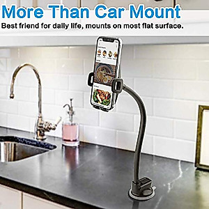 1Zero Solid Car Truck Phone Mount Holder with 14-Inch Gooseneck Long Arm, Windshield Window Mobile Holders w/Industrial-Strength Suction Cup, Anti-Shake Stabilizer Compatible All Cell Phones iPhone