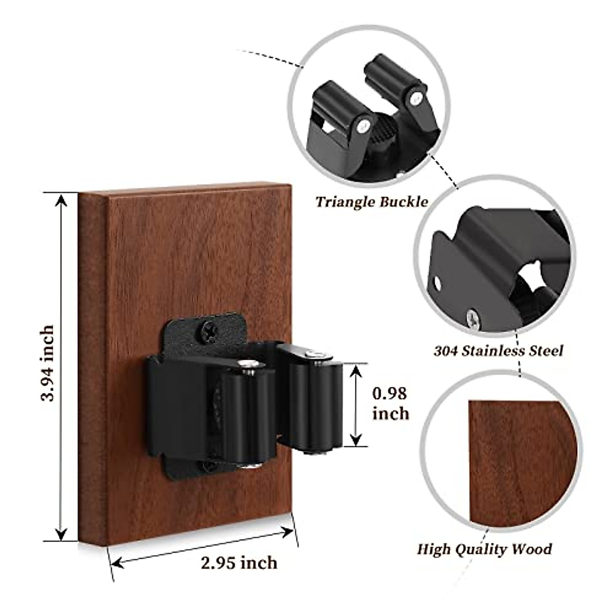 OLBET Farmhouse Mop And Broom Holder Wall Mount - Rustic Wooden Broom Organizer Wall Mount - 2 Pack - Classical Heavy Duty Storage Garden Tool Organizer Wall Hanger - Walnut Grain