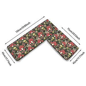 YouTary Mushrooms Pattern Kitchen Rug Set 2 PCS Floor Mats Washable Non-Slip Soft Flannel Runner Rug Doormat Carpet for Kitchen Bathroom Laundry