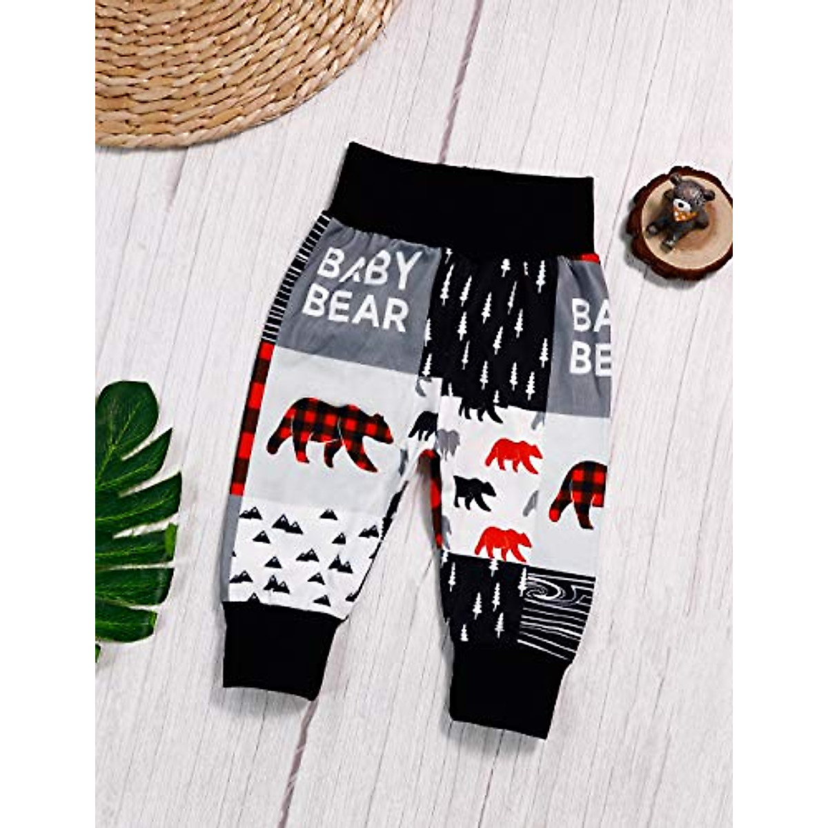 HKALL Newborn Infant Baby Boy Girls Clothes Fall Outfits Baby Bear Romper Long Pants Hat 3PCS Christmas Bodysuit Set