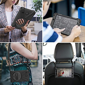 BRAECNstock Samsung Galaxy Tab E 8.0 Case (SM-T375/T377/T378),Shockproof Durable Protective Cover with 360° Kickstand&Hand Strap,Shoulder Strap,Kids Tablet Case for Galaxy SM-T377A/T377V/T378V,Black