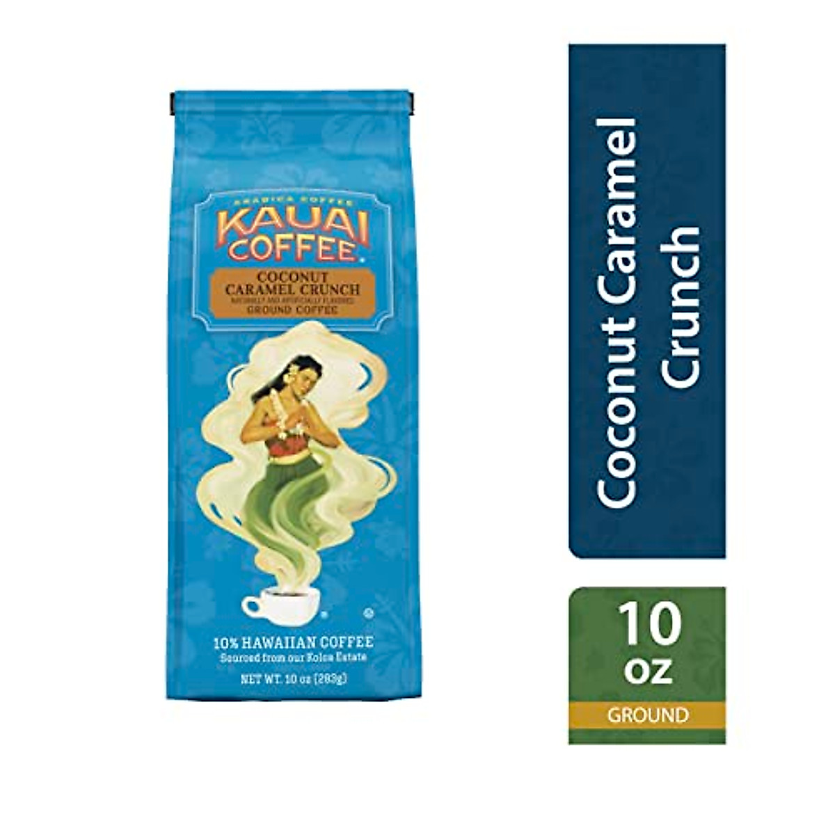 Kauai Coffee Bundle, Two (2) 10 Ounce Bags of Kauai Coconut Caramel Crunch and One (1) Coffee Bag Clip/Scoop