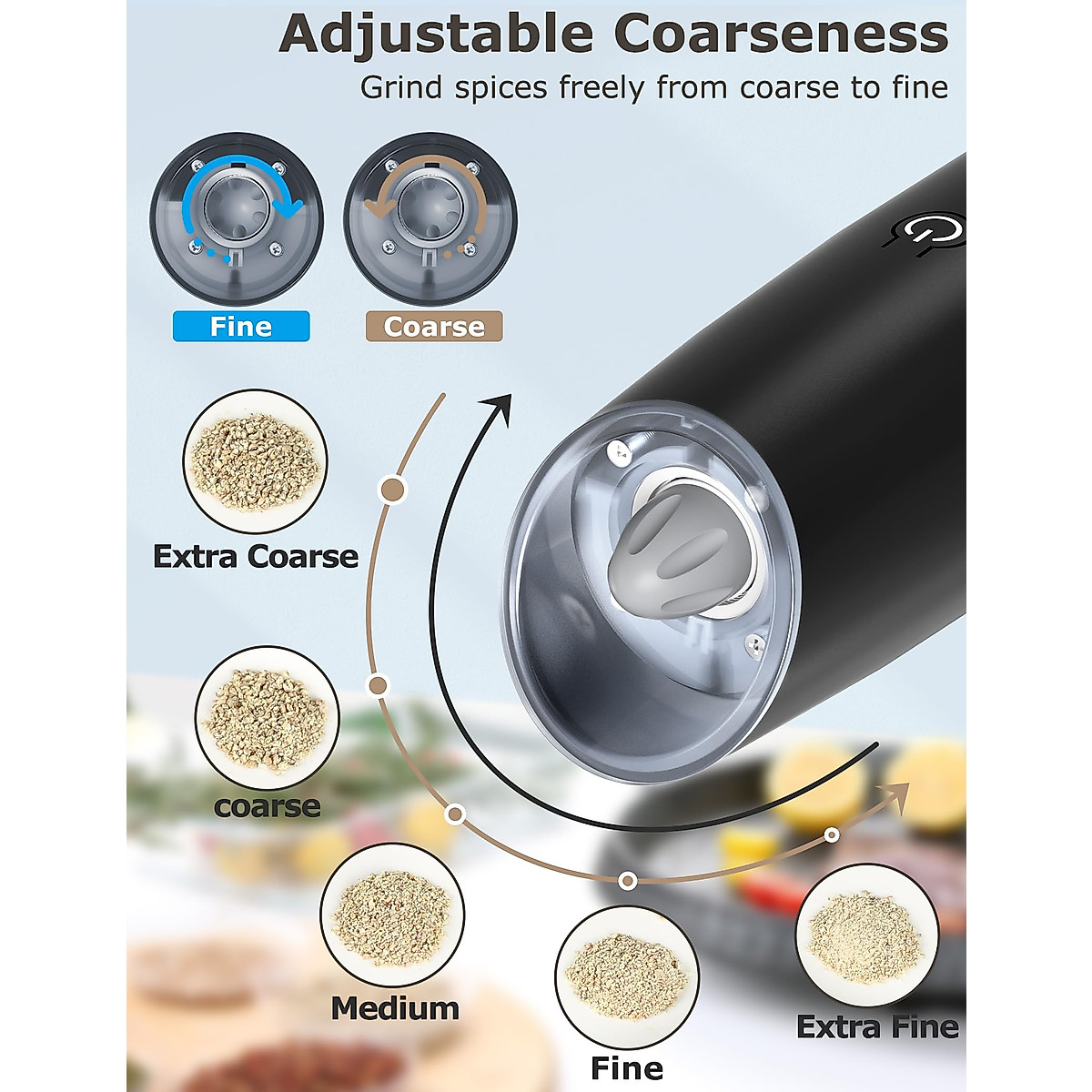 innhom Gravity Electric Salt Grinder Pepper Grinder Pepper Mill Automatic Salt and Pepper Grinder with Adjustable Coarseness USB Rechargable, 1 Pack