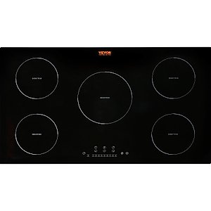 VEVOR Electric Cooktop, 5 Burners, 36'' Induction Stove Top, Built-in Magnetic Cooktop 9200W, 9 Heating Level Multifunctional Burner, LED Touch Screen w/Child Lock & Over-Temperature Protection