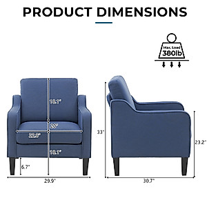 VINGLI Mid Century Modern Accent Chair,Navy Blue Fabric for Living Room Upholstered Armchair with Scooped Arms for Bedroom,Apartment,Studio,Office,Waiting Room