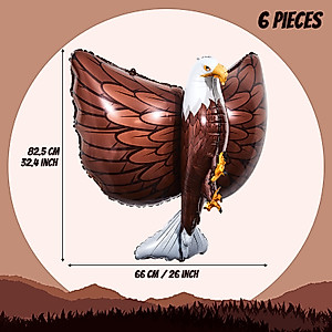 6 Pcs 3D Giant Eagle Foil Balloons 32 x 26 Inch, Inflatable Eagle Balloons for Kids Animal Big Bird Party Decorations Fourth of July Baby Shower Birthday Party Supplies