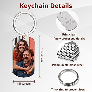 Custom Keychain Personalized Keychains with Picture Engraved Photo Text Customized Keychain for Men Women Dad Mom Boyfriend Girlfriend Couple Fathers Day Birthday Gifts, 1.97*1.1inch, White
