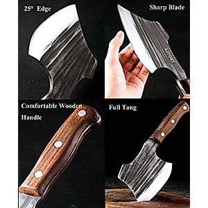 Kitory Frozen Meat Cleaver, Massive Forged Super Heavy Duty Kitchen Axe Knife, Axes Butcher Chopper for big bone and frozen meat -1.68 LB-K2