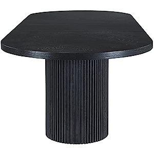 Meridian Furniture 725Black-T Belinda Collection Mid-Century Modern Solid Wood Black Oak Veneer Dining Table, Oval Design, Fluted Bases, 2 Leaves Included, 90"/106.5"/123" W x 47.5" D x 31" H, Black