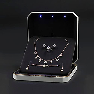 HSLFUAI Necklace Display with Led Light,Jewelry Box for Necklace, Necklace Boxes for Jewelry Gift,Jewelry Gift Box for Wedding, Birthday, Valentine' Day, Mother'S Day, Christmas,Black Velvet Interior