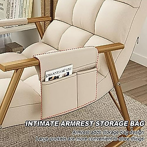 DSEWTEZXI Modern Comfortable Upholstered Rocking Chair,Patio Rocking Chair with Side Pockets,Modern Lounge Chair for Balcony, Outdoor Rocking Chair with armrests,Adjustable backrest Height.