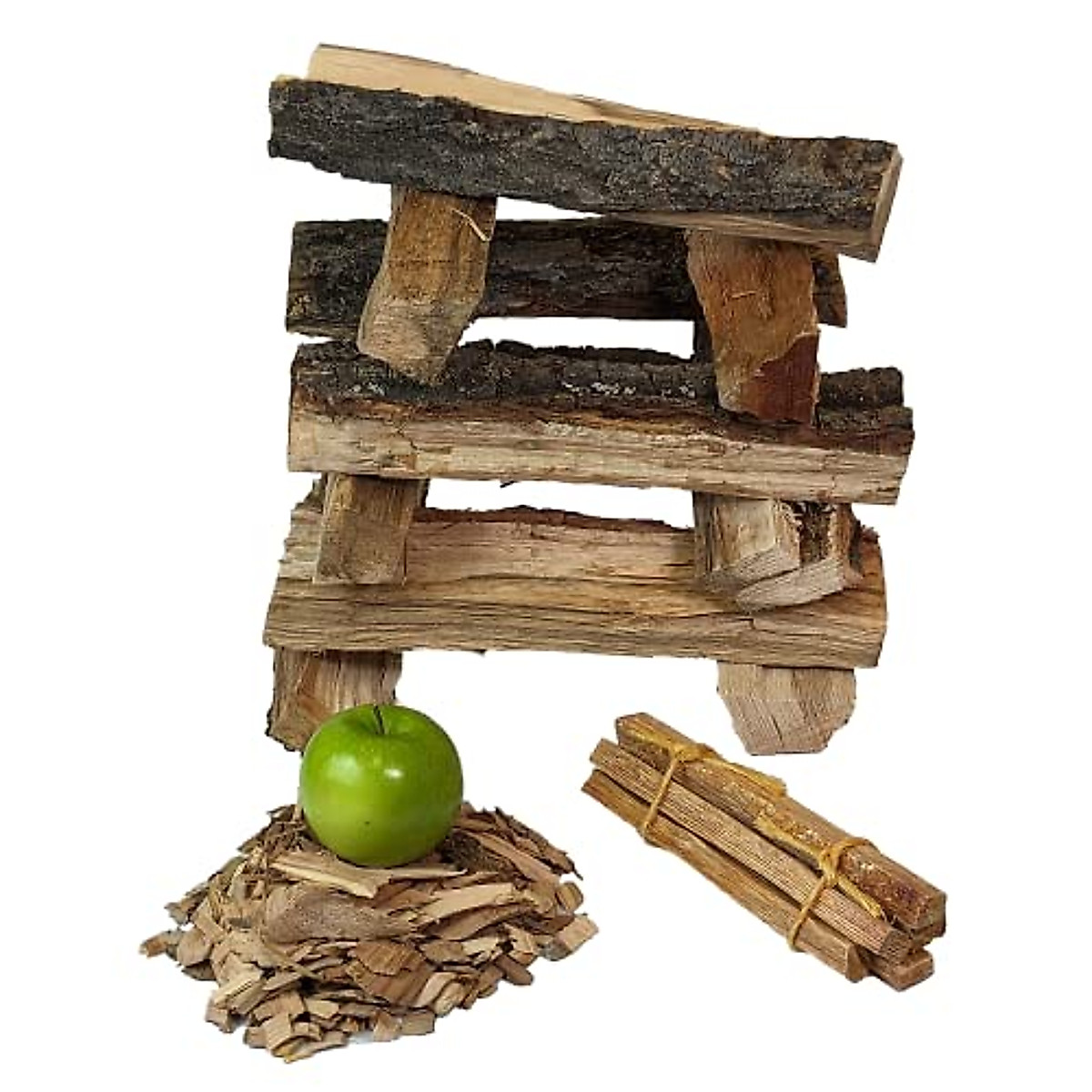 Applewood Cooking Wood for Wood Fire | Apple Firewood Logs | Fruity Flavors, Includes Apple Chips and Fatwood Firestarter Sticks | by Billy Buckskin Co.