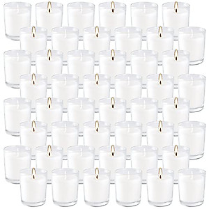 Set of 48 White Votive Candles,Unscented Candles Filled in Clear Glass,Ideal Gift for Weddings,Emergency Lighting,Aromatherapy,Holidays,Meditation,Parties