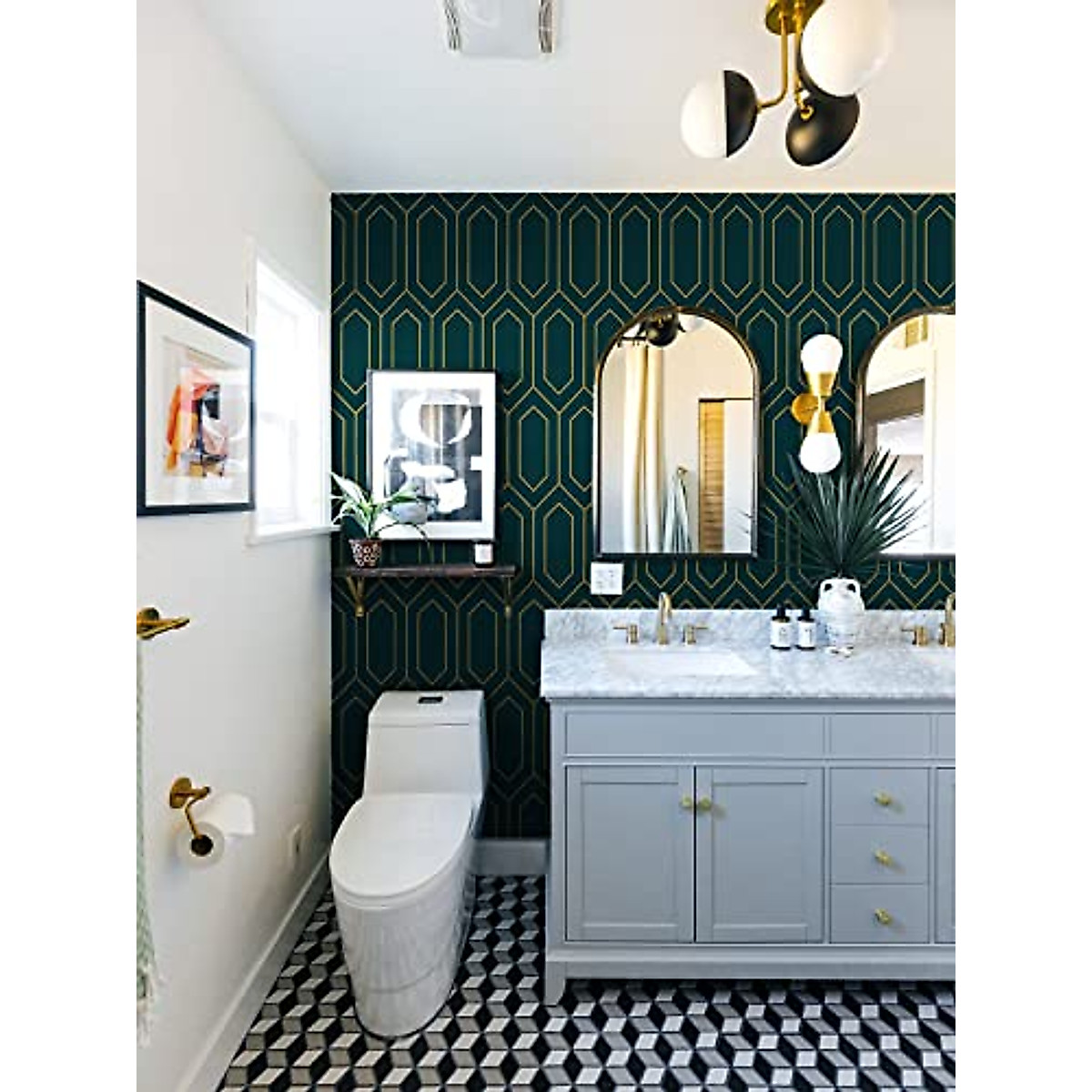 Safiyya Peel and Stick Wallpaper Gold and Dark Teal Green Wallpaper Geometric Contact Paper Textured Wallpaper Self Adhesive Removable Wallpaper for Walls Vinyl Roll 118"x17.3"