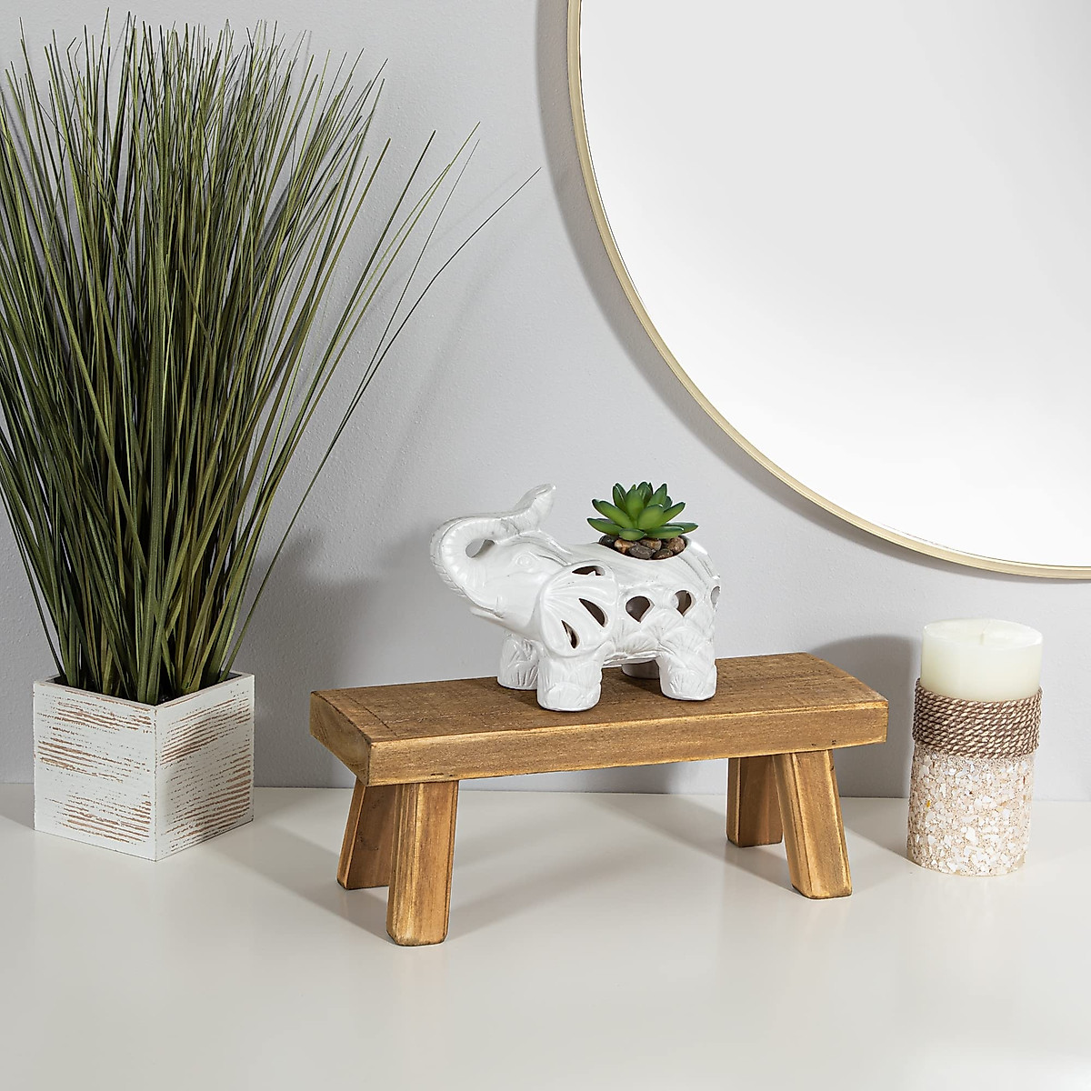 Rustix Mini Wooden Stool - Rustic Decorative Rectangular Mini Pedestal - Ideal Accent Stool for Small Decor, Plants and Trinkets – 13.6" L x 5" H x 4.8" W