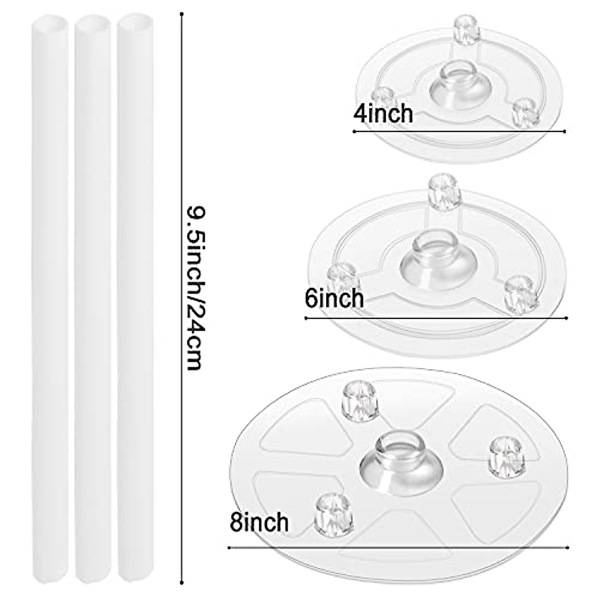 wexpw 36 Pieces Plastic Tier Cake Dowels with 3 Pieces Cake Separator Plates for 4/6/8inch, Cake Separator Plates and Pillars for Tierd Cake Support Cake Tier Stacking Kit