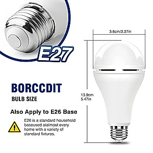 BoRccdit A21 6PK Emergency-Rechargeable-Light-Bulb, Keep Lighting During Power Outage, 12W 6500K LED 65W Equivalent Light Bulbs, 1200 mAh Battery Backup Light Bulbs for Home Power Failure