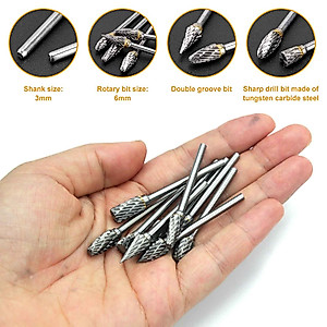 Handook Tungsten Carbide Double Cut Burr Set, with 1/8" Shank 1/4" Grinding Head Length Tungsten Steel for Grinder, DIY Wood-Working Carving, Soft Metal Polishing, Engraving, Drilling(10pcs)