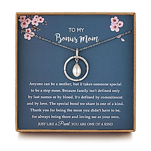 Mom Gifts, Bonus Mom gifts from Daughter/Bride, Mothersday Gifts for Mother in Law/Step mother wedding gift, Sterling Silver Single Pearl Necklace for Women