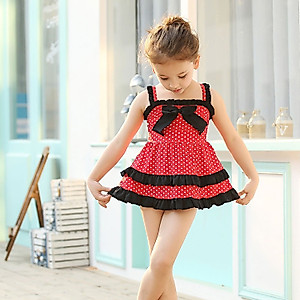 Kid Toddler Baby Girls Bathing Suit Lace Bow Dot Two Piece Swimsuit Swimwear 5 Red