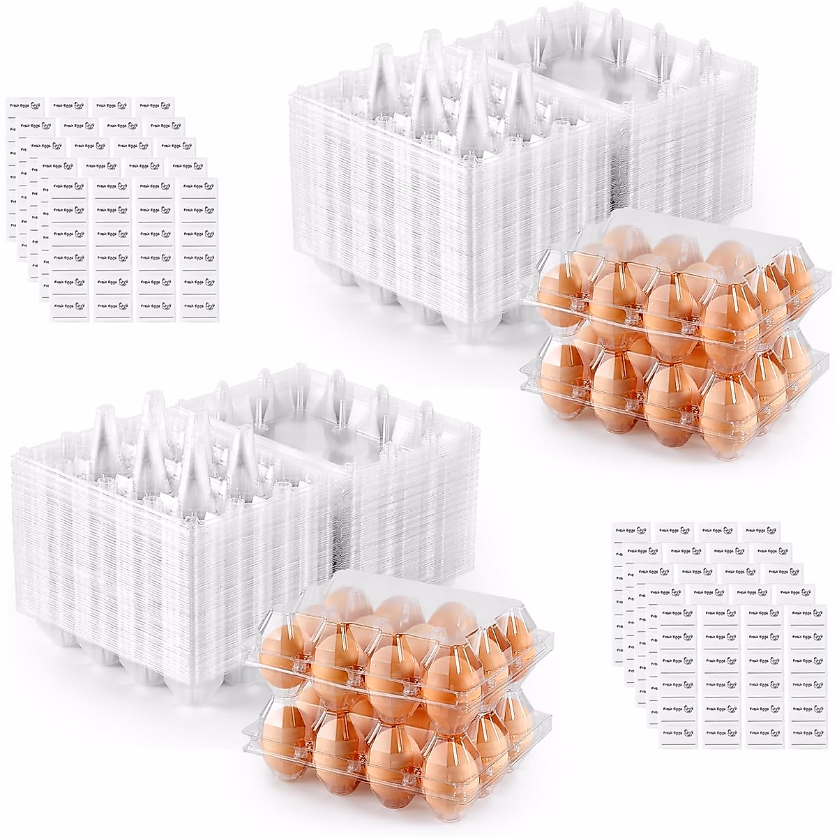 YIFIHGE 120PCS Egg Cartons Cheap Bulk, Clear Egg Cartons for Chicken Eggs, Reusable Chicken Egg Container Bulk Egg Holders with Labels for Refrigerator, Storage, Family, Chicken Farm, Market