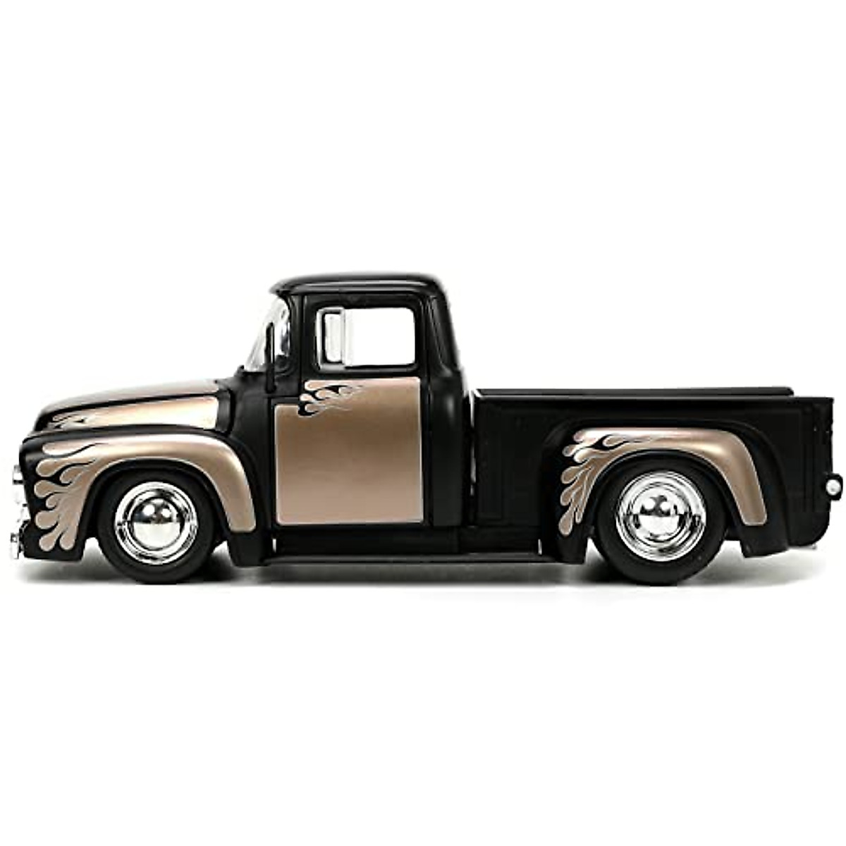 Jada Toys Just Trucks 1:24 1956 Ford F-100 Die-cast Car Black/Brown with Tire Rack, Toys for Kids and Adults