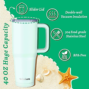 winiwo 40 oz Tumbler with Handle and Straw, D.I.Y Gift for Her, Stainless Steel Travel Mug, Iced Tea or Coffee, Insulated Tumbler with Stickers, Keeps Beverages Cold Up to 24 Hours
