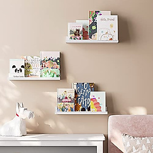 SONGMICS Floating Shelves, Set of 3 Wall Shelves, for Photo Frames and Trinkets, for Living Room, Home Office, Kitchen, Bathroom, White ULWS38WT