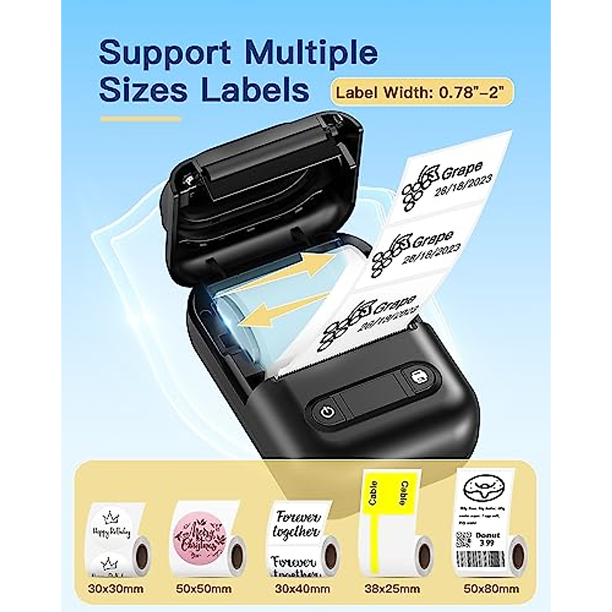 NELKO P110 Label Makers, Portable Bluetooth Thermal Label Printer, Label Maker Machine with Tape for Address, Home, Office, Organization, Compatible with Android & iOS System, with 1 Roll Label, Black