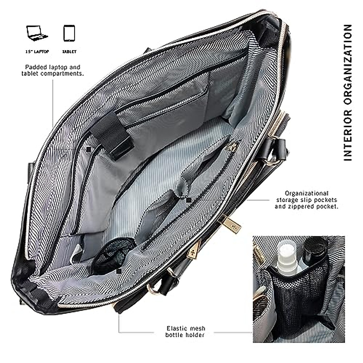 Kenneth Cole Reaction Chelsea Quilted Chevron 15" Laptop & Tablet Business Tote With Removeable Shoulder Strap, Black