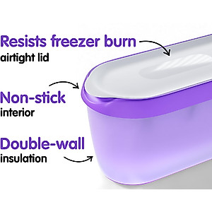 SUMO Ice Cream Containers with Lids for Homemade Ice Cream - 1.5 Quart per Container, Reusable Ice Cream Containers for Freezer Storage, Set of 2 Tubs, Purple