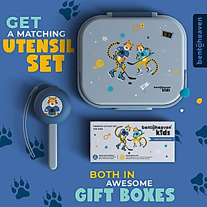 Bentoheaven Premium Bento Lunch Box for Kids, 9 Designs, Leak-proof 3-4 Compartments, Divider, Ideal size 30oz, Microwave/Dishwasher Safe Kids Bento Box (Loncheras Para Niños/Niñas)[Ice Blue]