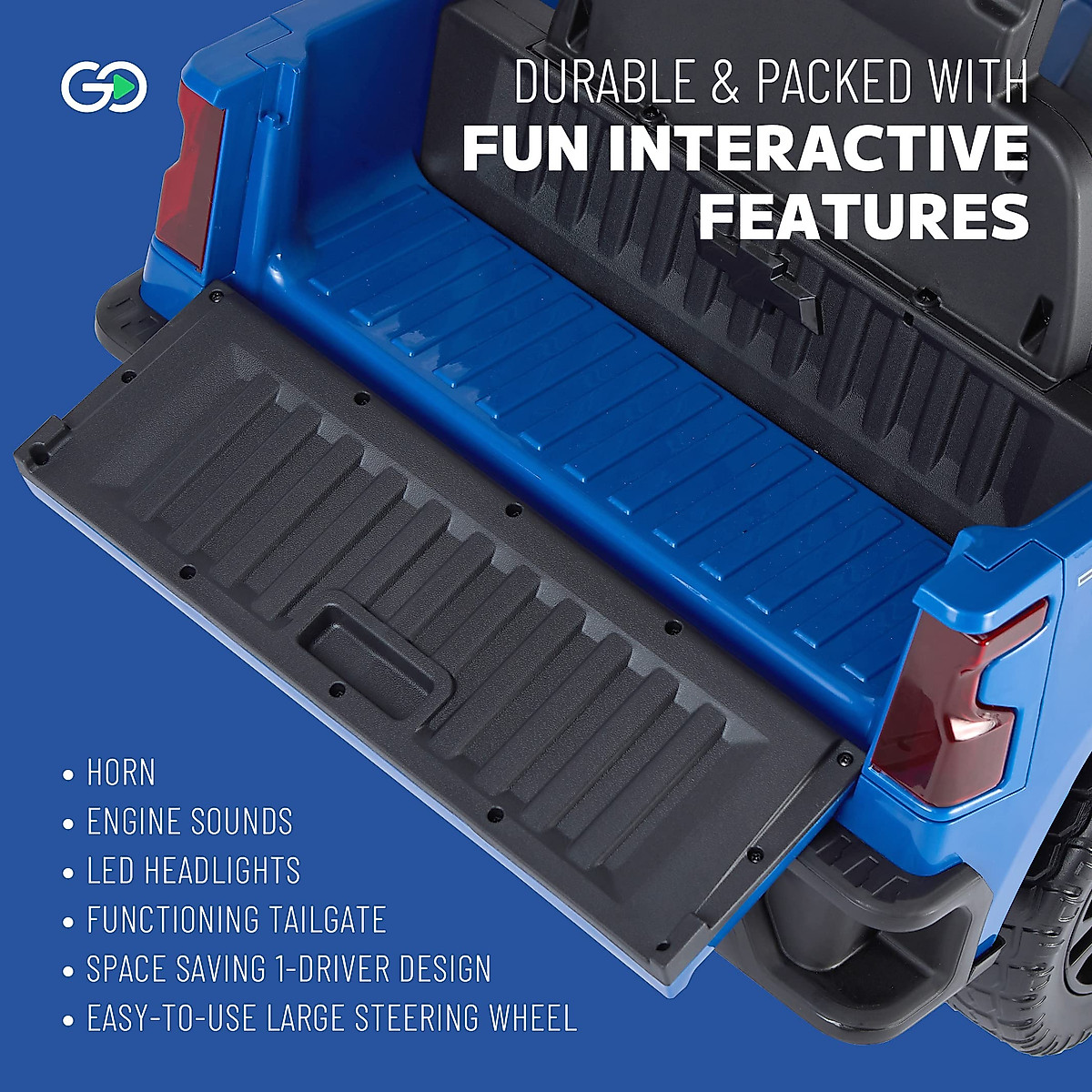 ReadyGO 12V Battery Powered Licensed Chevrolet Silverado Kids Ride On Truck Electric Vehicle with Parent Remote Control, High Speed Mode (5 MPH), LED Lights, Retractable Tailgate, & Truck Sounds