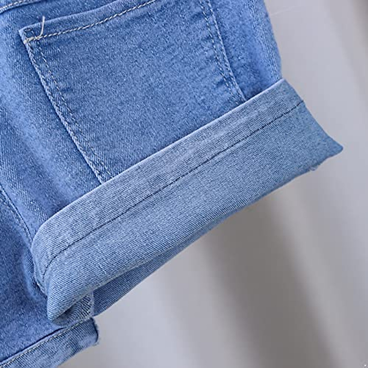 QinCiao Baby Toddler Girls Roll Hem Denim Shorts Elastic Waist Embroidery Bottoms Jeans Hot Pants Heart 18-24 Months