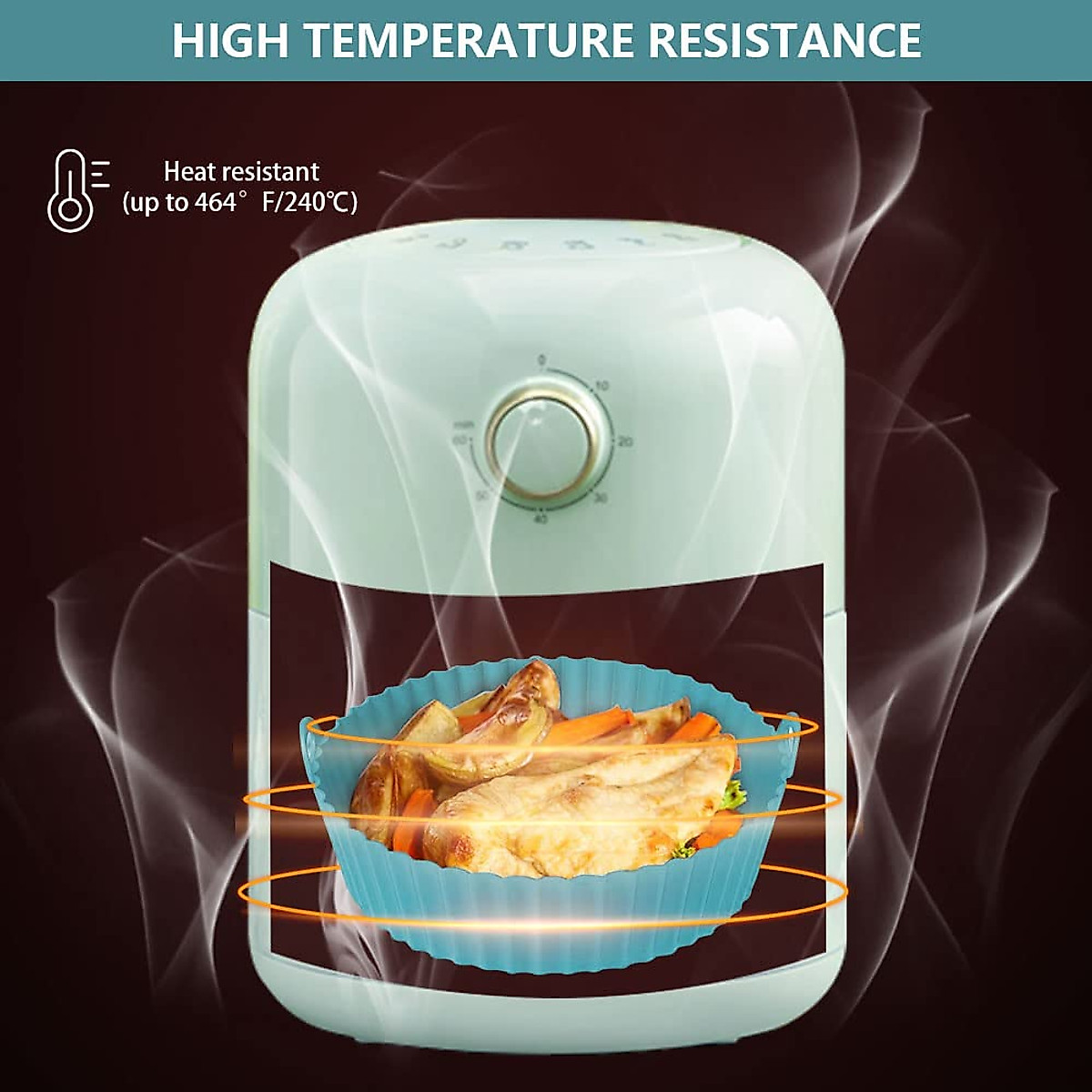 ACOHICE Air Fryer Silicone Pot,Reusable Air Fryer Liners,No Need to Clean the Air Fryer,Food Safe Air Fryer Accessories,8 Inch silicone air fryer basket(Top: 8" - Bottom: 6.96")(blue)