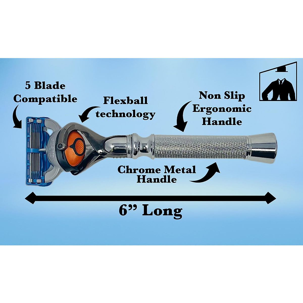 G.B.S Flex ball Handle Razor with Flex ball Pivot Ball technology All Chrome Diamond Knurled Pattern Long Handle Shaving Razor