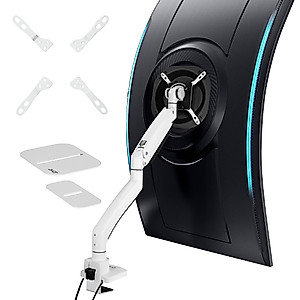 AVLT Single 17"-57" Super Ultrawide Monitor Arm for Screens Up to 59.5 lbs, Premium Aluminum Desk Stand, Adjustable Pneumatic Height, Full Motion Swivel Tilt Rotation, USB-C & USB-A Ports, White